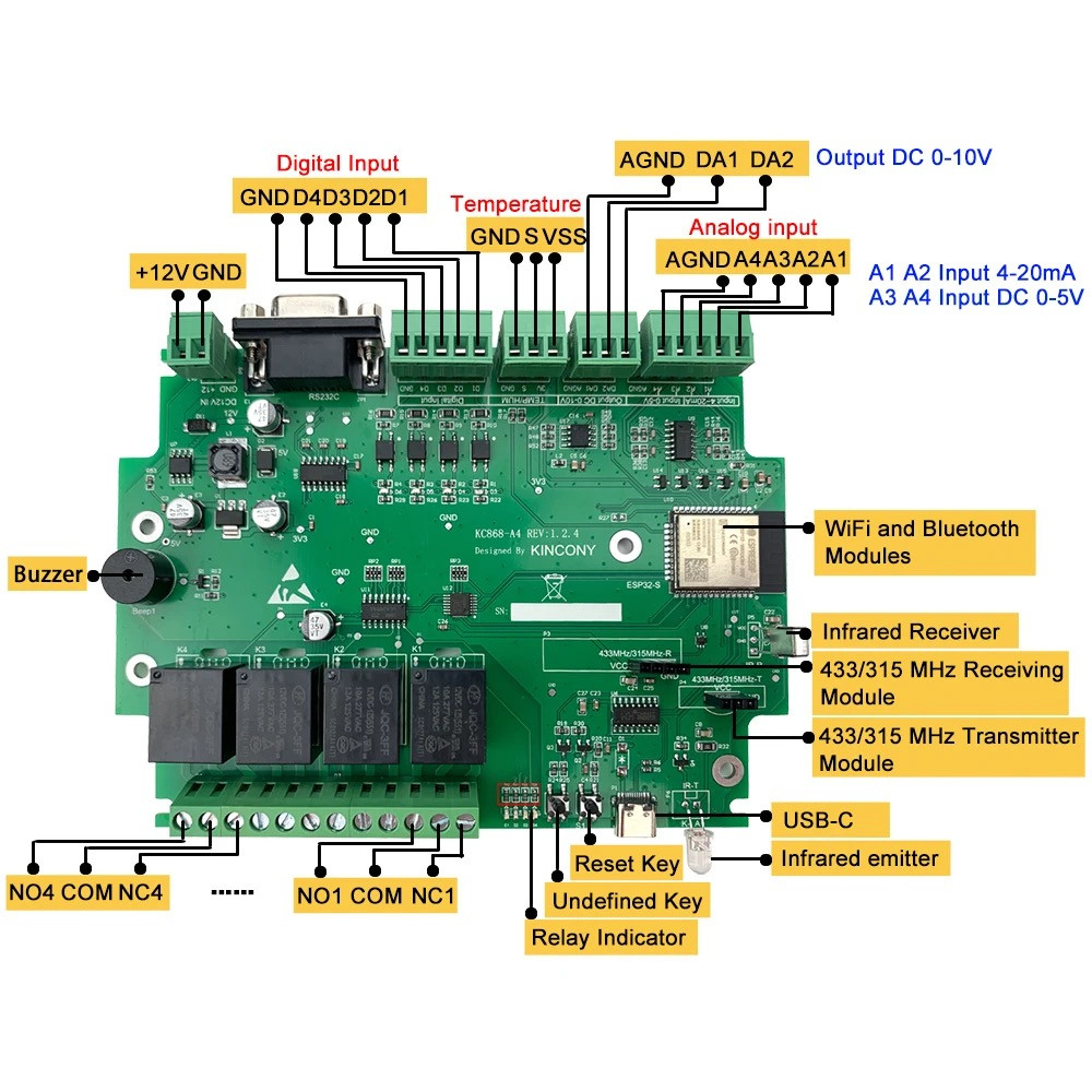 Reléový Modul Kc868 A4 Esp32 Mqtt Tcp Web Esphome Home